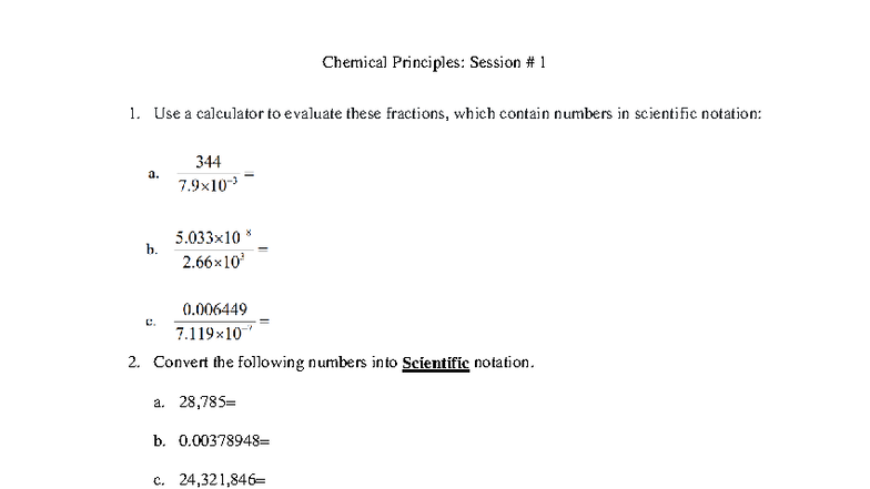 CHE131-SI: Scientific Notation & Order of Operations - Session 1 - Studocu