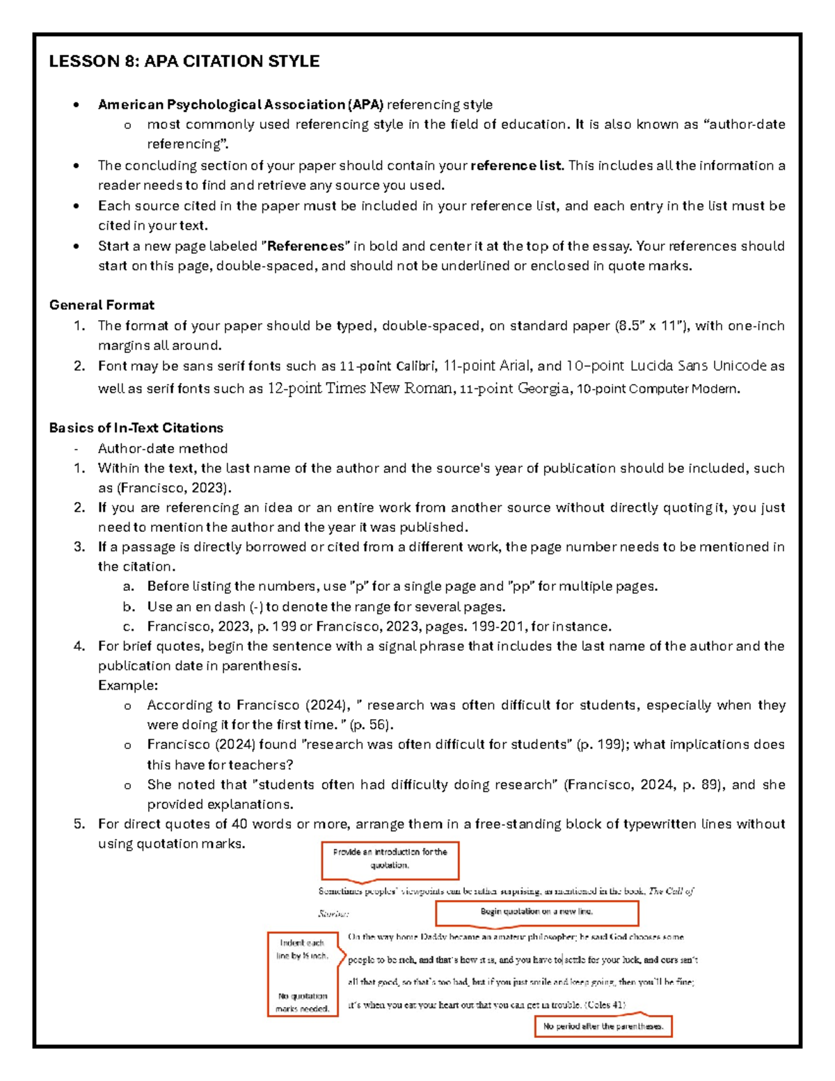 LESSON 8: APA CITATION STYLE - PR1 Handout on References - Studocu