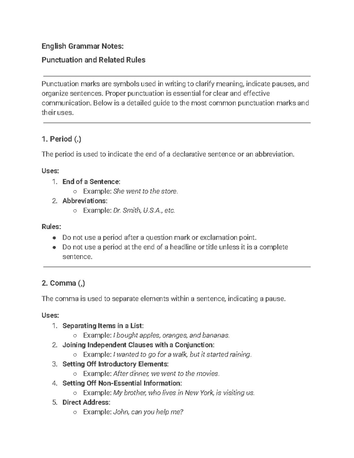 03 English Grammar Notes Punctuation - English Grammar Notes ...