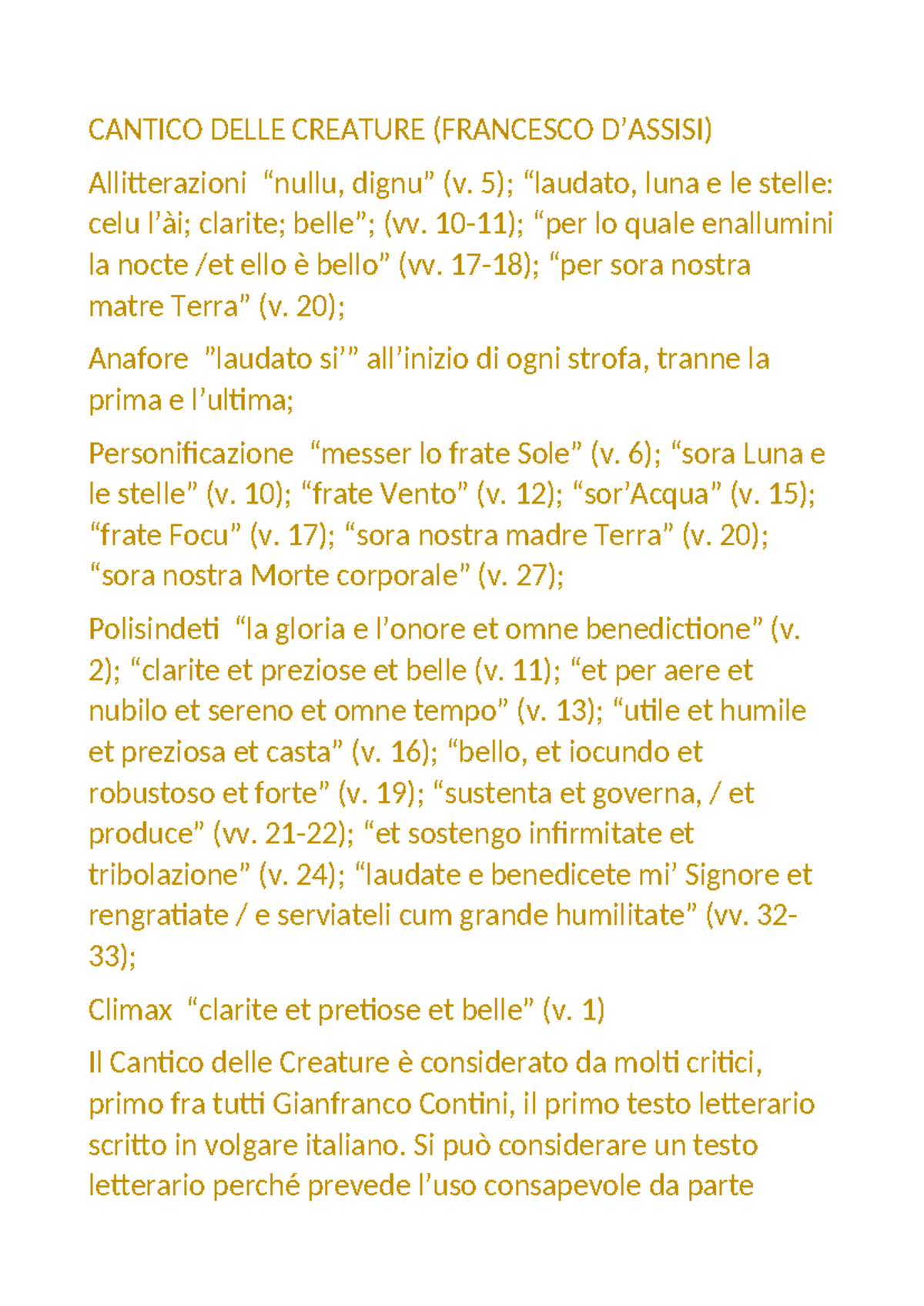 Analisi del Cantico delle Creature (CORSO: ITA101) - Studocu