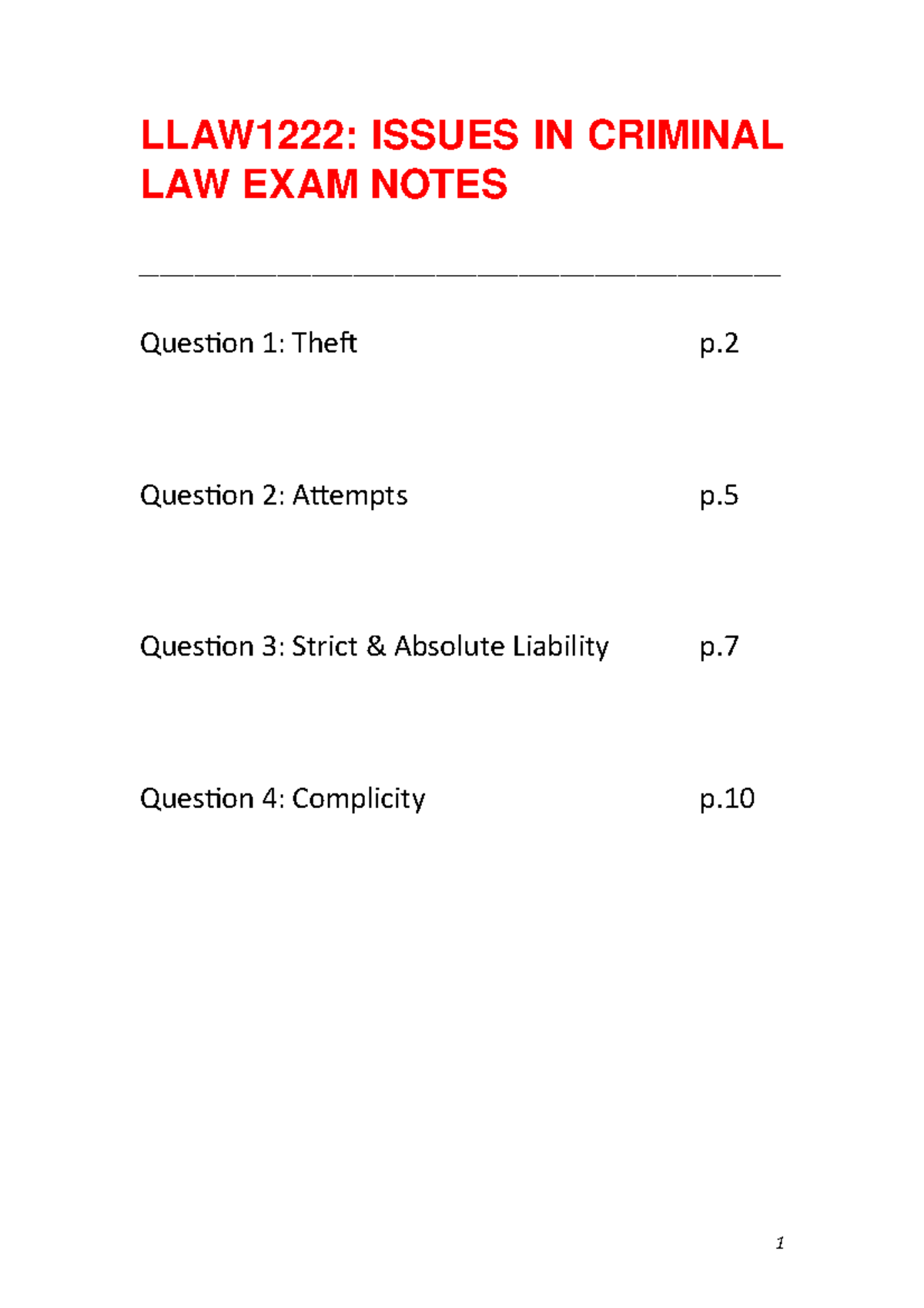 LLAW1222 Complete EXAM Notes 2016 - LLAW1222: ISSUES IN CRIMINAL LAW ...
