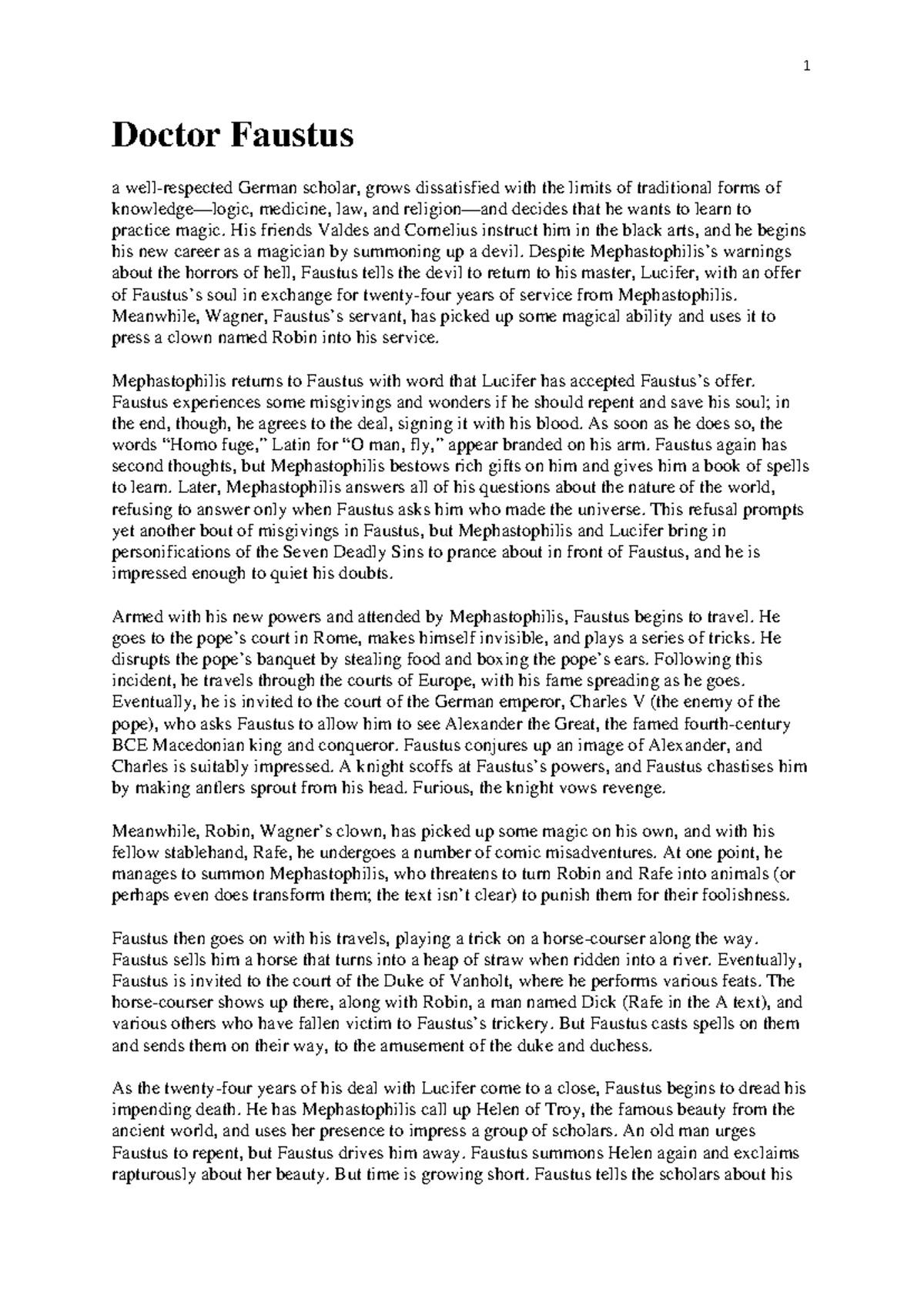 Notes-on-Dr - As it is - Doctor Faustus a well-respected German scholar ...