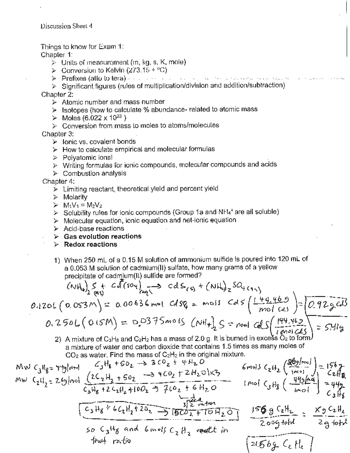 Gen Chem I - Chapter 4 Study Guide, Prof Deak - Chapter 4: Chemical ...