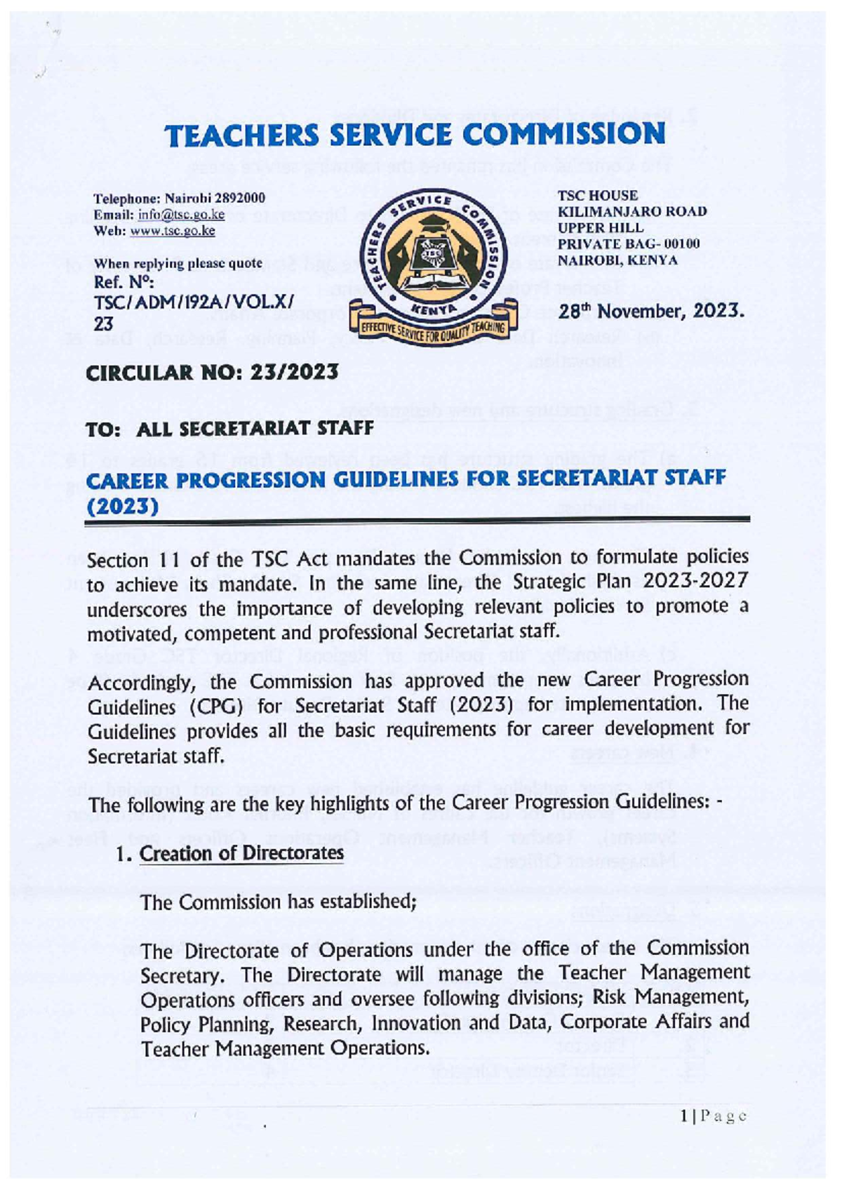 Career Progression Guidelines for Secretariat Staff (2023) - Studocu