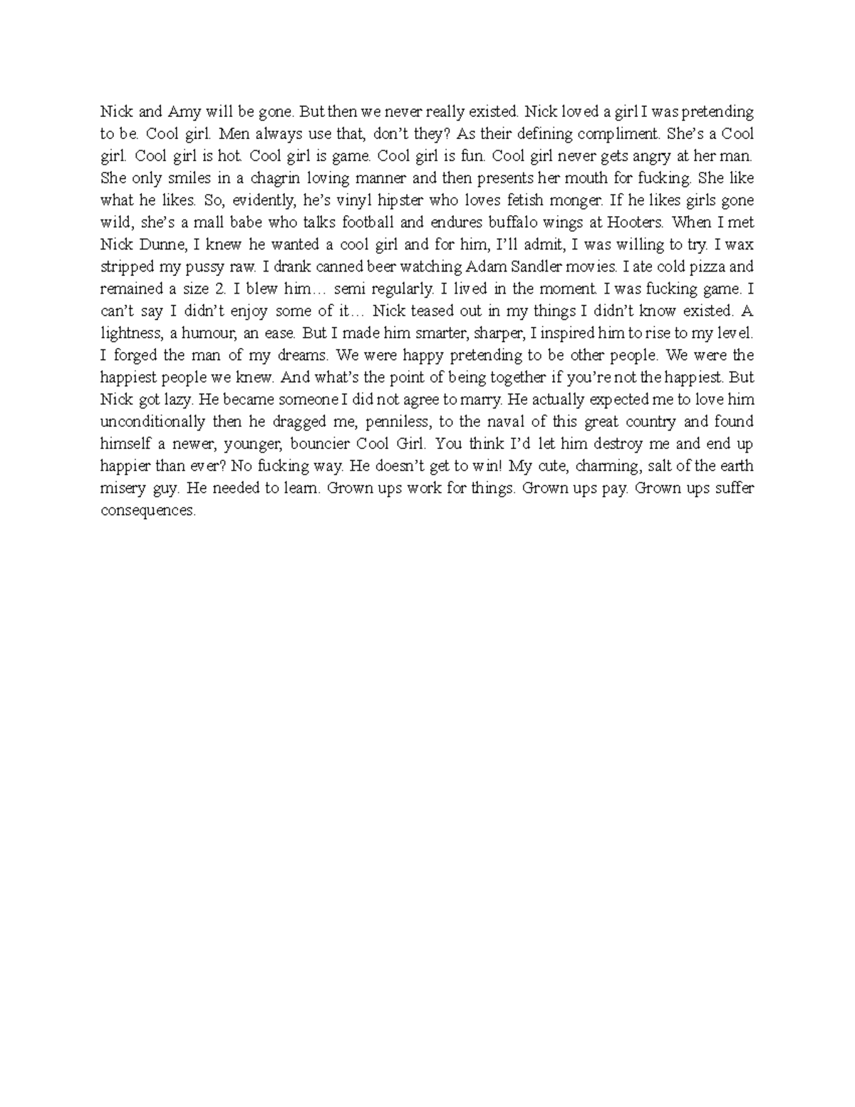 Cool Girl Monologue Analysis - Character Study of Amy Dunne - Studocu