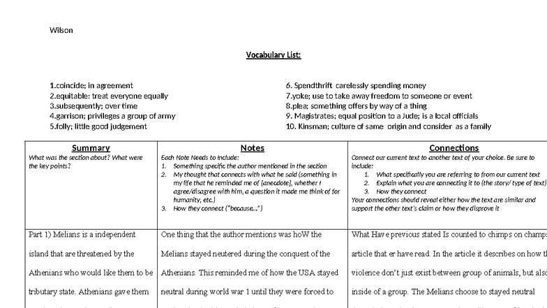 Wilson 1st Reading Notes: Key Concepts and Connections - Studocu