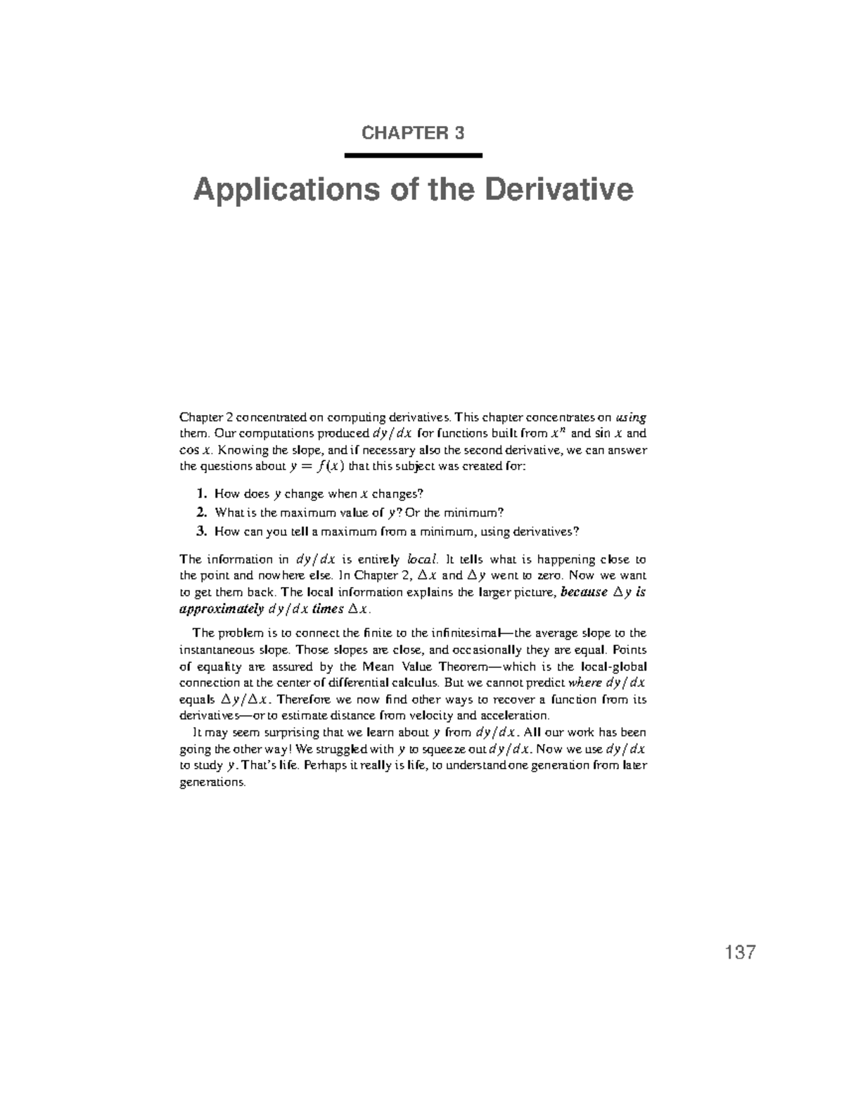 CHAPTER 3 Applications of the Derivative - Calculus 1 (MITRES 18.001 ...