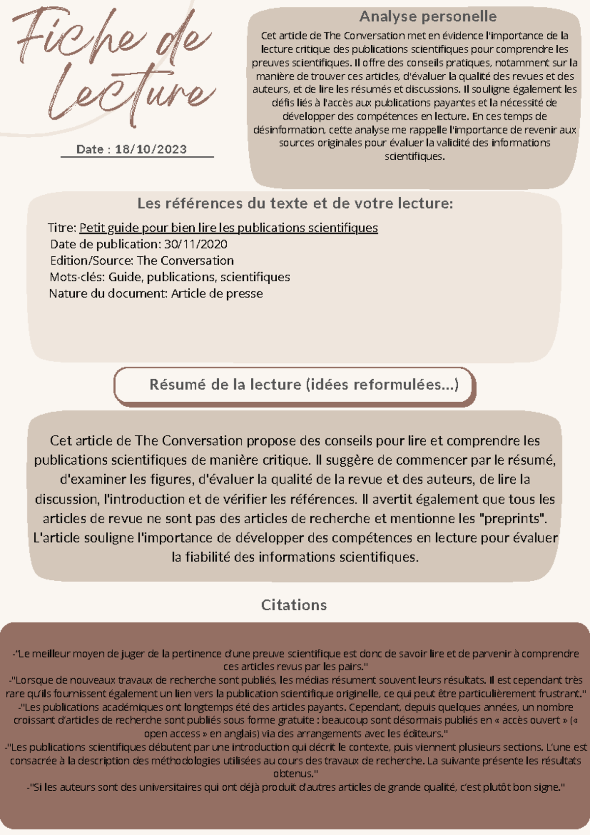 Guide de Lecture Critique des Publications Scientifiques - Fiche de ...