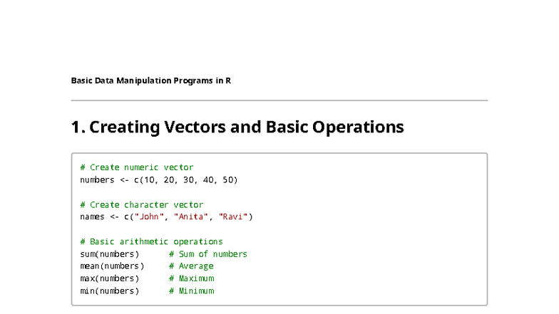 R 101: Basic Data Manipulation Techniques and Programs - Studocu