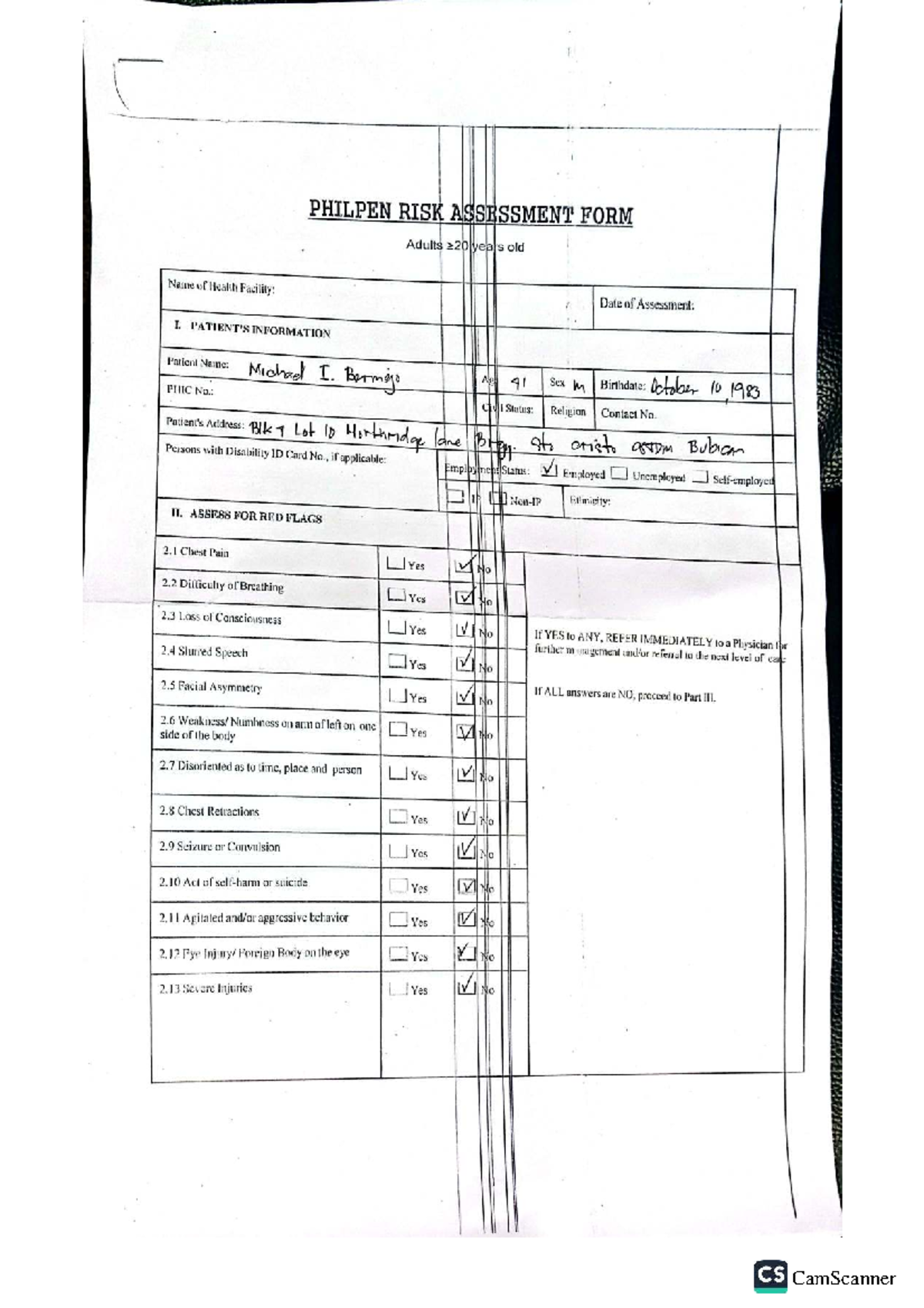 PHILPEN RISK ASSESSMENT FORM for Adults - Health Facility Evaluation ...
