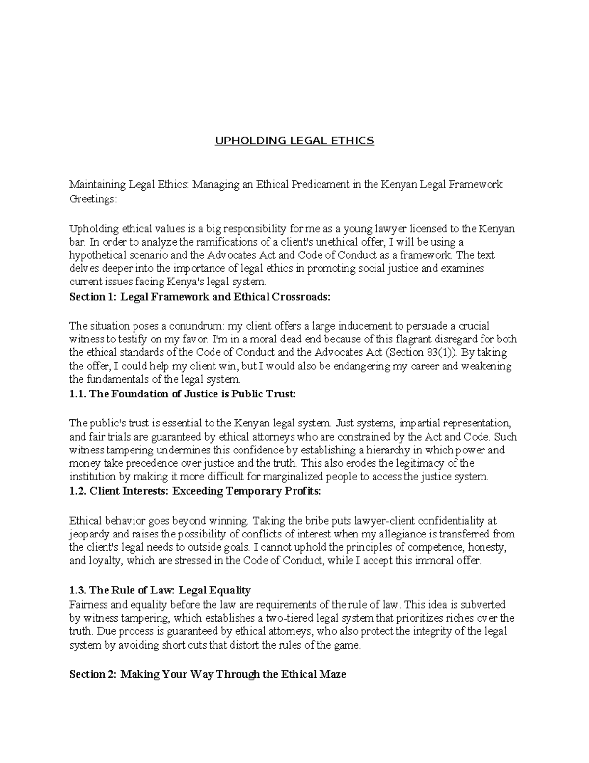 Legal Ethics in Kenya: Navigating Ethical Dilemmas (LAW 101) - Studocu