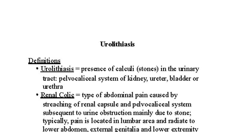Urolithiasis: Comprehensive Overview and Management Strategies - Studocu