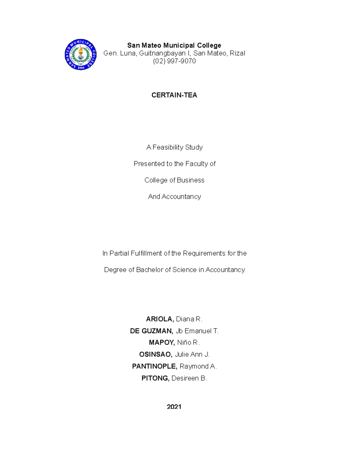 Final Certain TEA Feasibility Study 1 - San Mateo Municipal College Gen ...