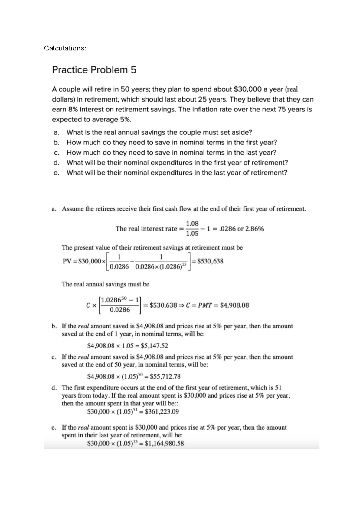 Final practice questions for retirement savings calculations - Studocu