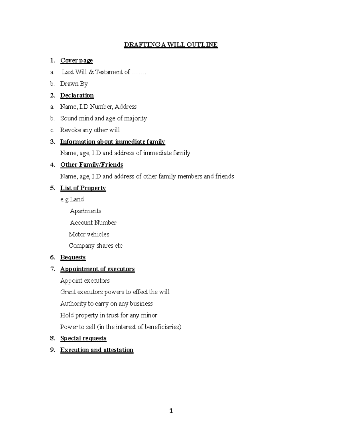 WILL Outline: Sample Draft for Final Testament of Victoria Kendi ...