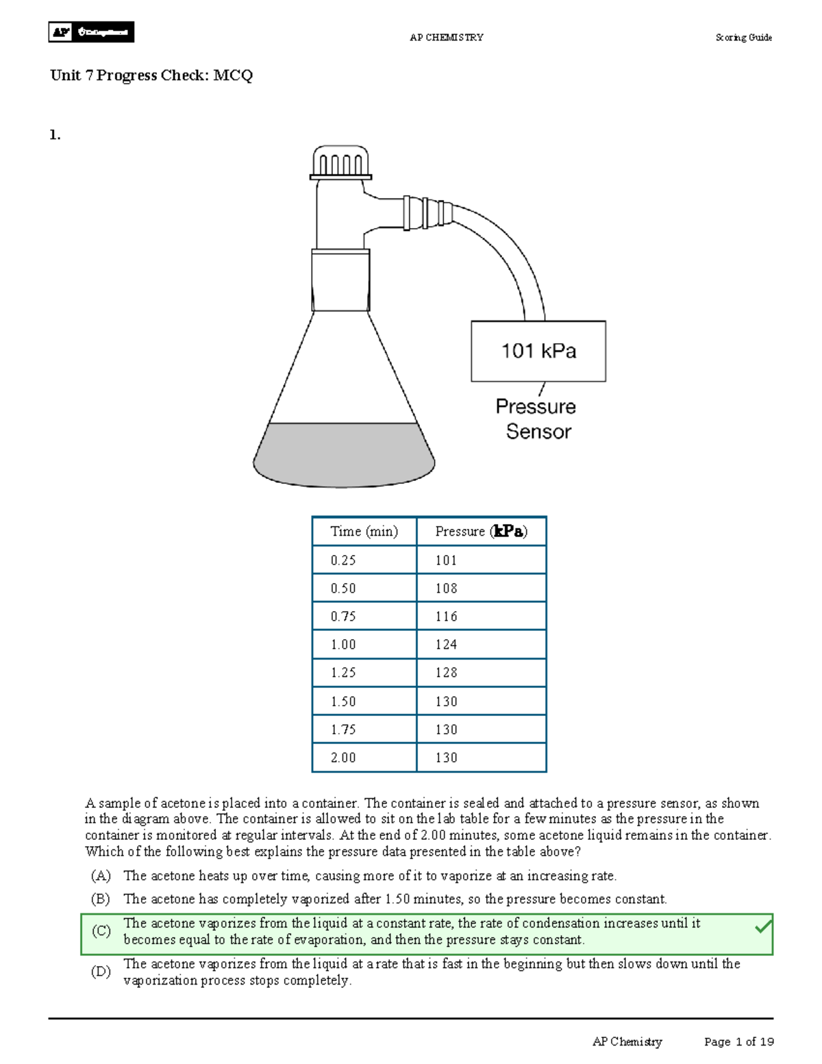 AP CHEMISTRY Unit 7 Progress Check: MCQ Scoring Guide - Studocu