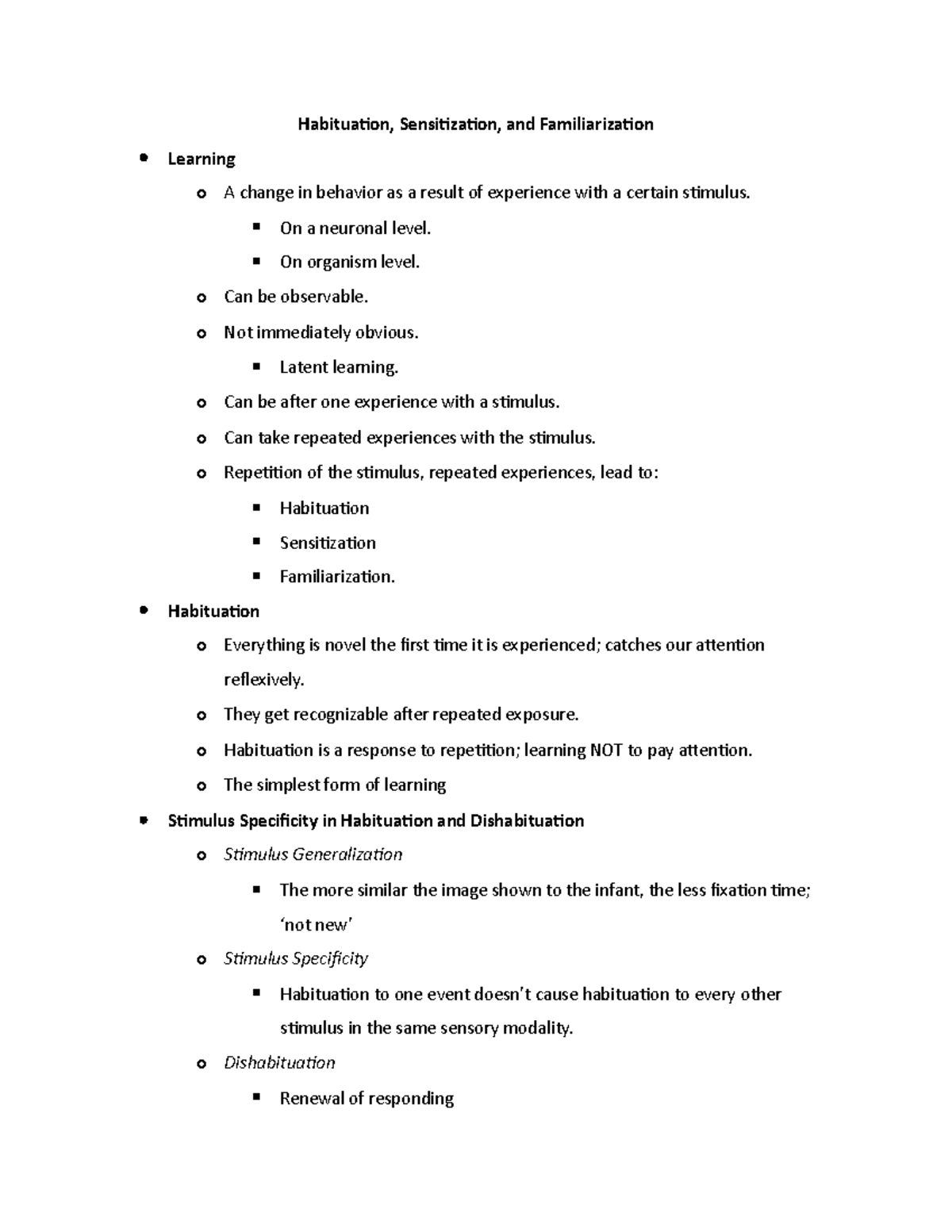 Chapter 3 notes - Habituation, Sensitization, and Familiarization ...