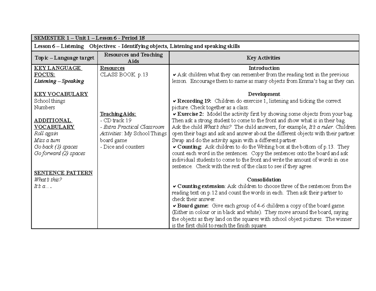 Grade 3 Unit 1 Lesson 6 - Family and Friends: Listening Skills - Studocu