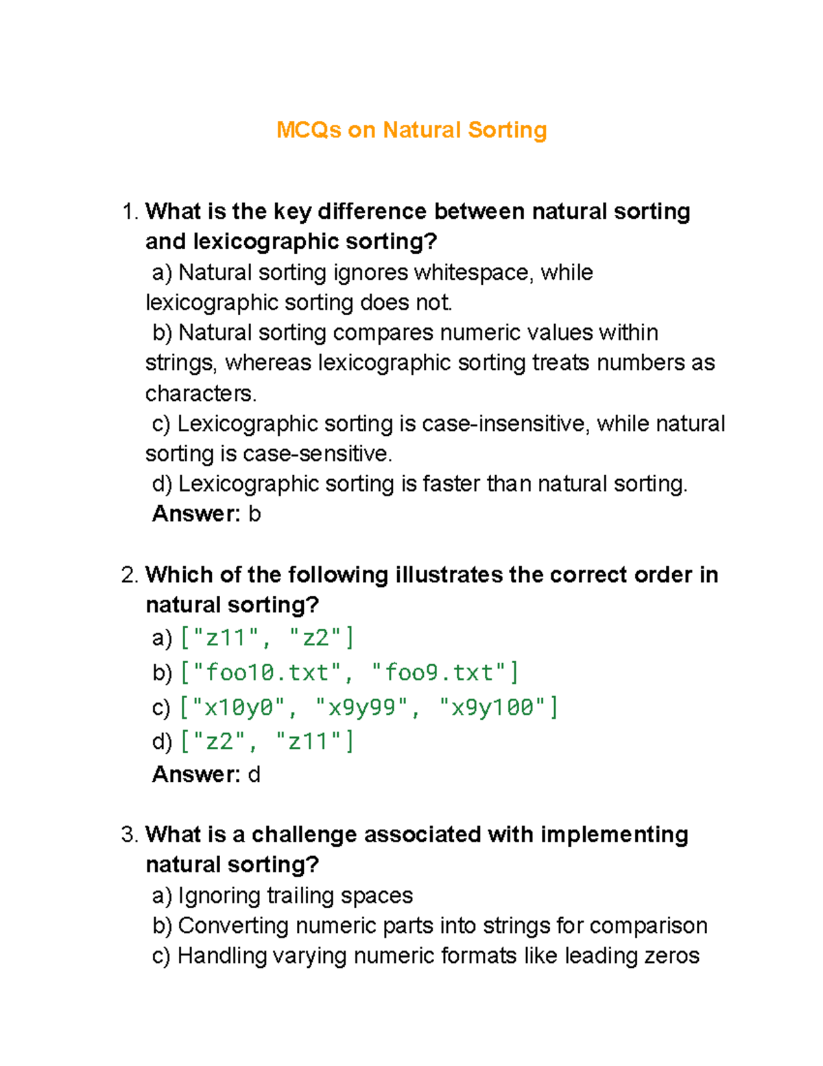 MCQs on Sorting Algorithms and Binary Palindrome (CS101) - Studocu