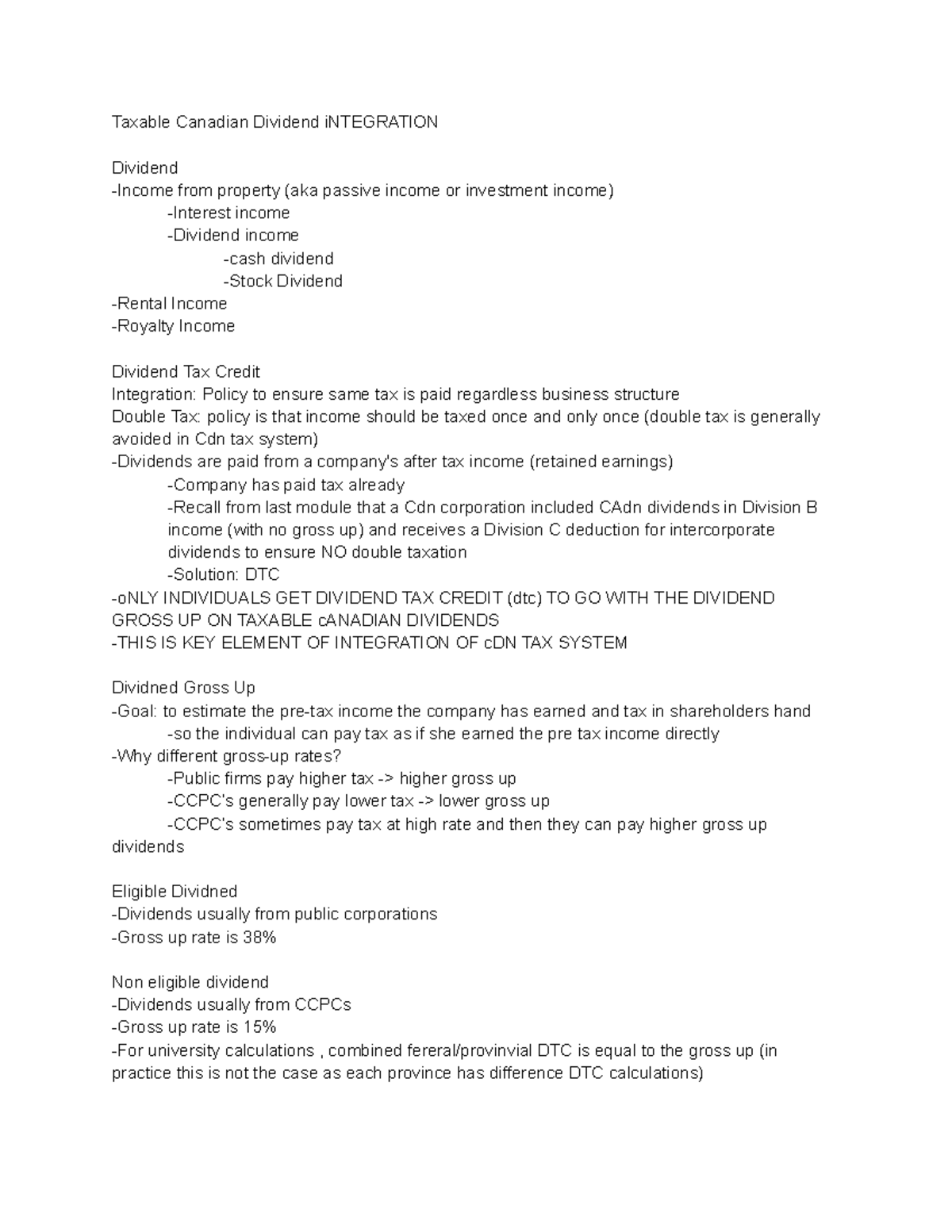 Taxable Canadian Dividend Integration: Module 11 Corporate Tax - Studocu
