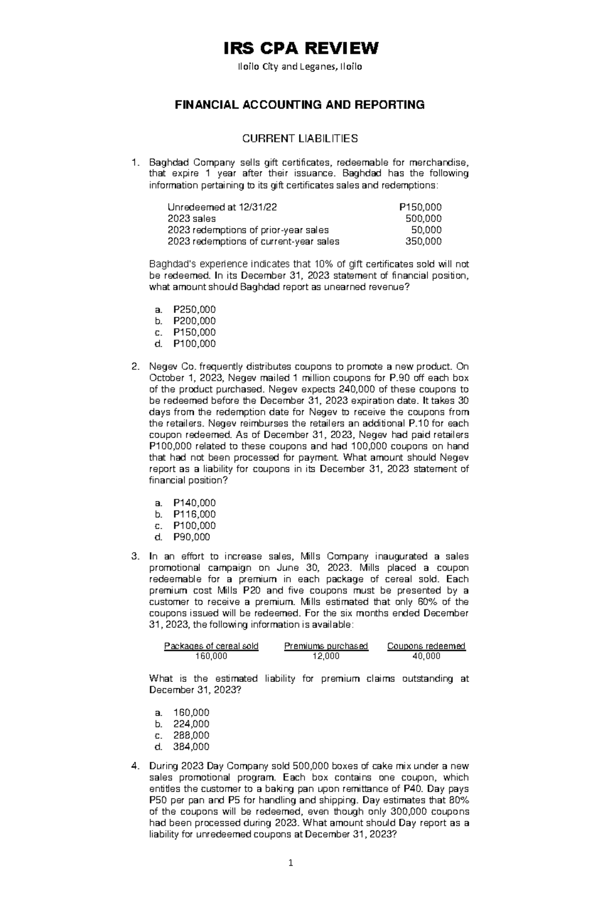 IRS CPA REVIEW: Financial Accounting & Reporting - Current Liabilities ...