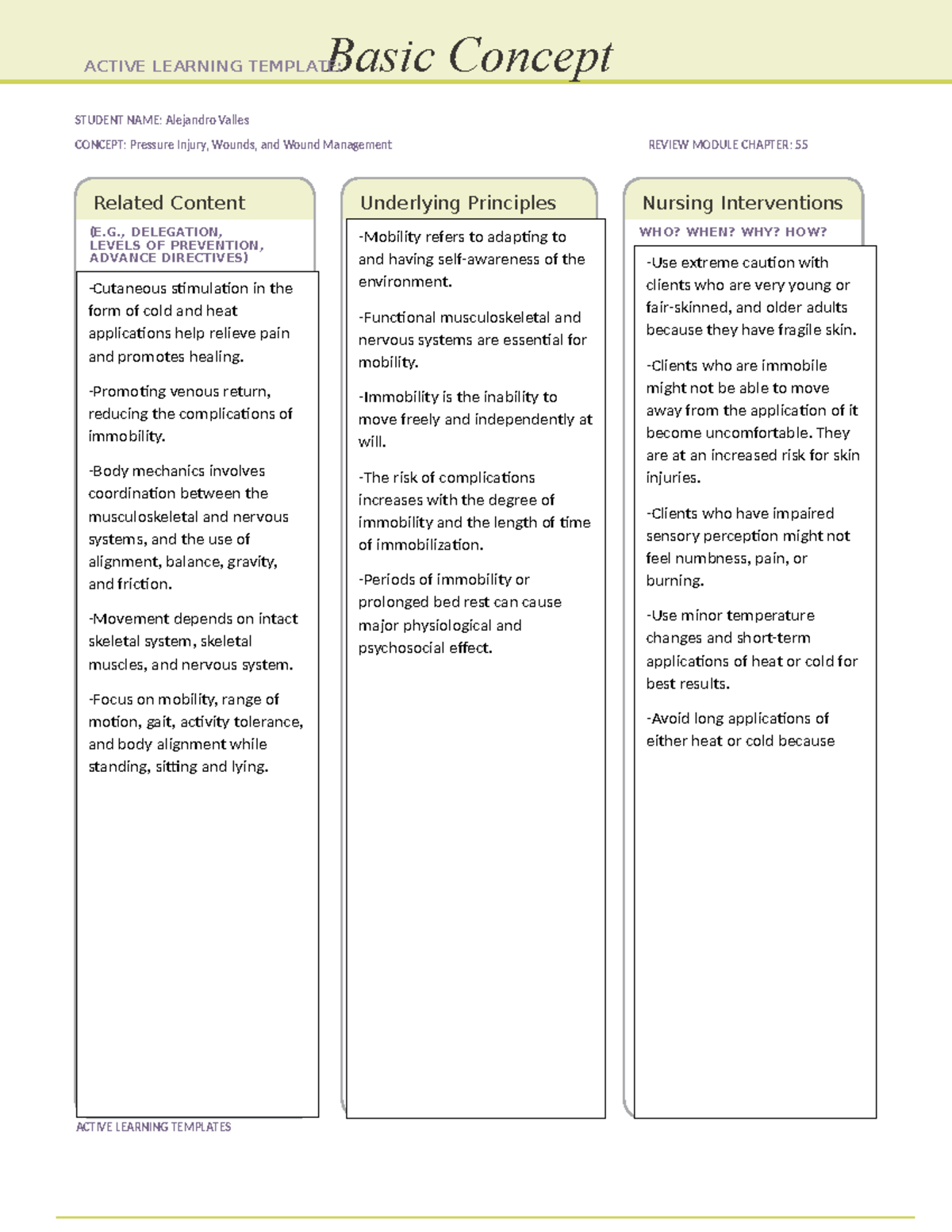 ALT Chapter 55: Active Learning on Pressure Injuries & Wound Care - Studocu
