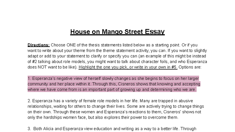 Sofia HOMS Essay #2: Exploring Identity in The House on Mango Street ...
