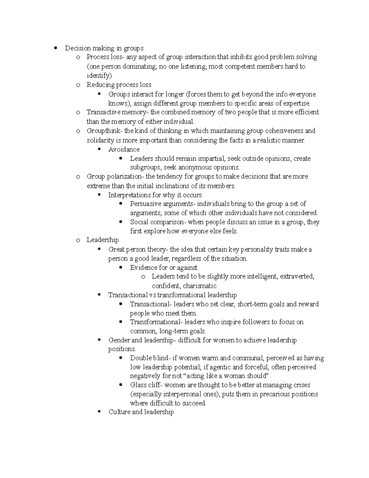 Social Final Study Guide - Decision making in groups o Process loss ...