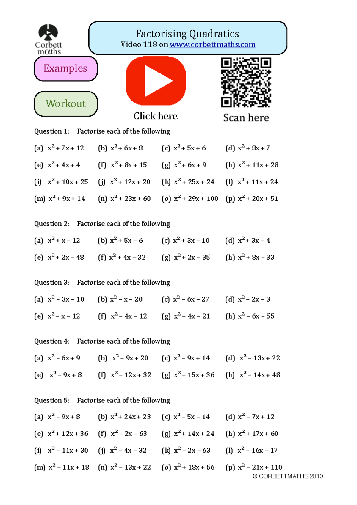 Factorising Quadratics - Practice Questions and Solutions - Studocu
