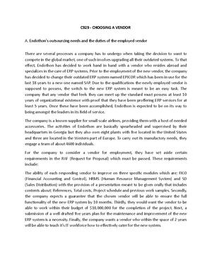 NEP 2 Task 1: Vendor Selection Case Study for ERP Implementation - Studocu