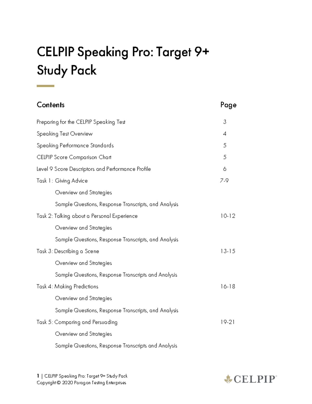 CELPIP Speaking Pro: Target 9 Study Pack Overview and Strategies - Studocu