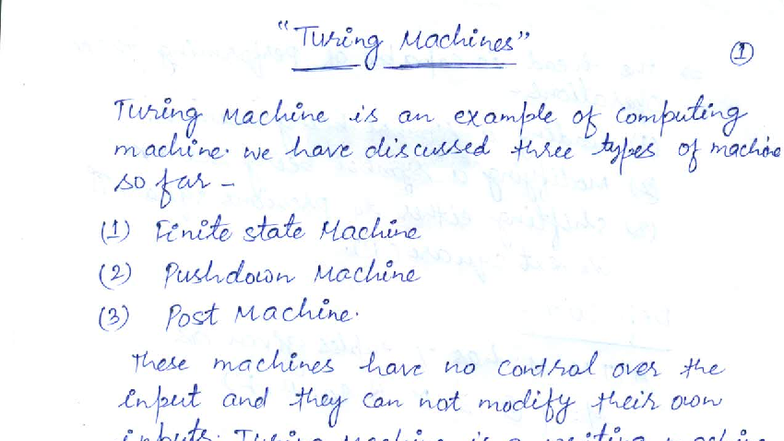 TM1 - Turing Machines: Types, Functions, and Design Examples - Studocu
