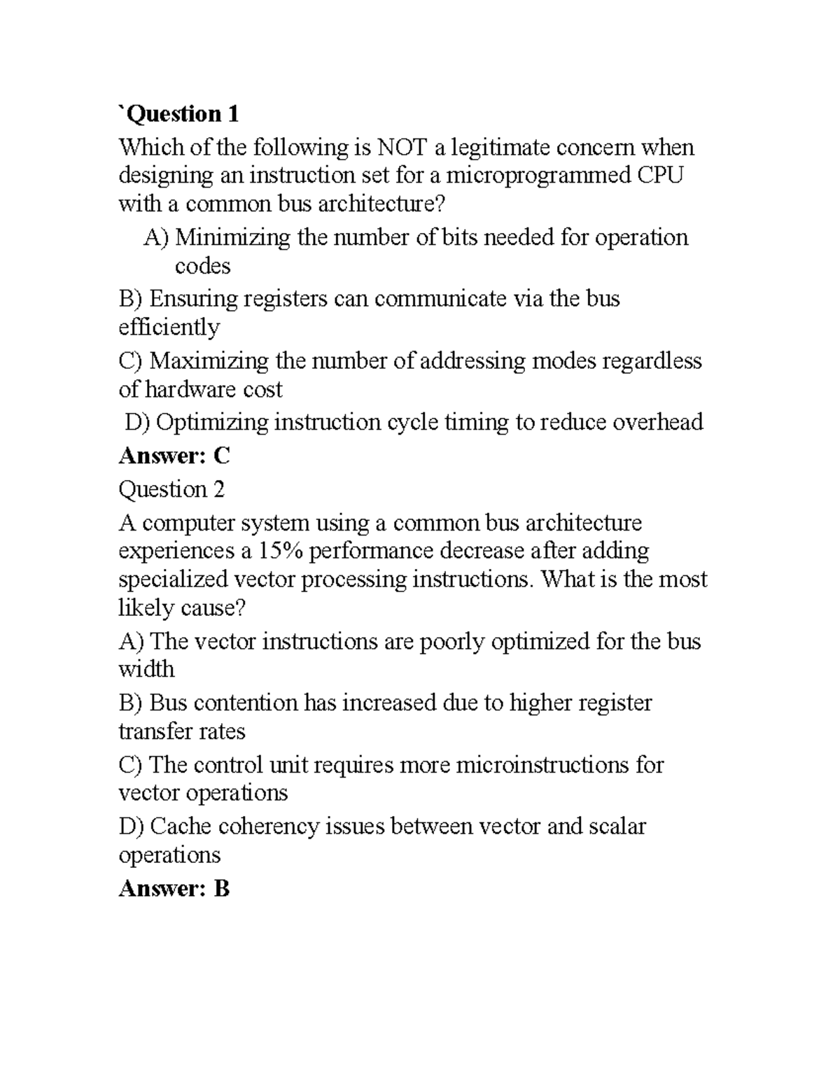MCQ Study Guide for Course 2&3: Common Bus Architecture - Studocu