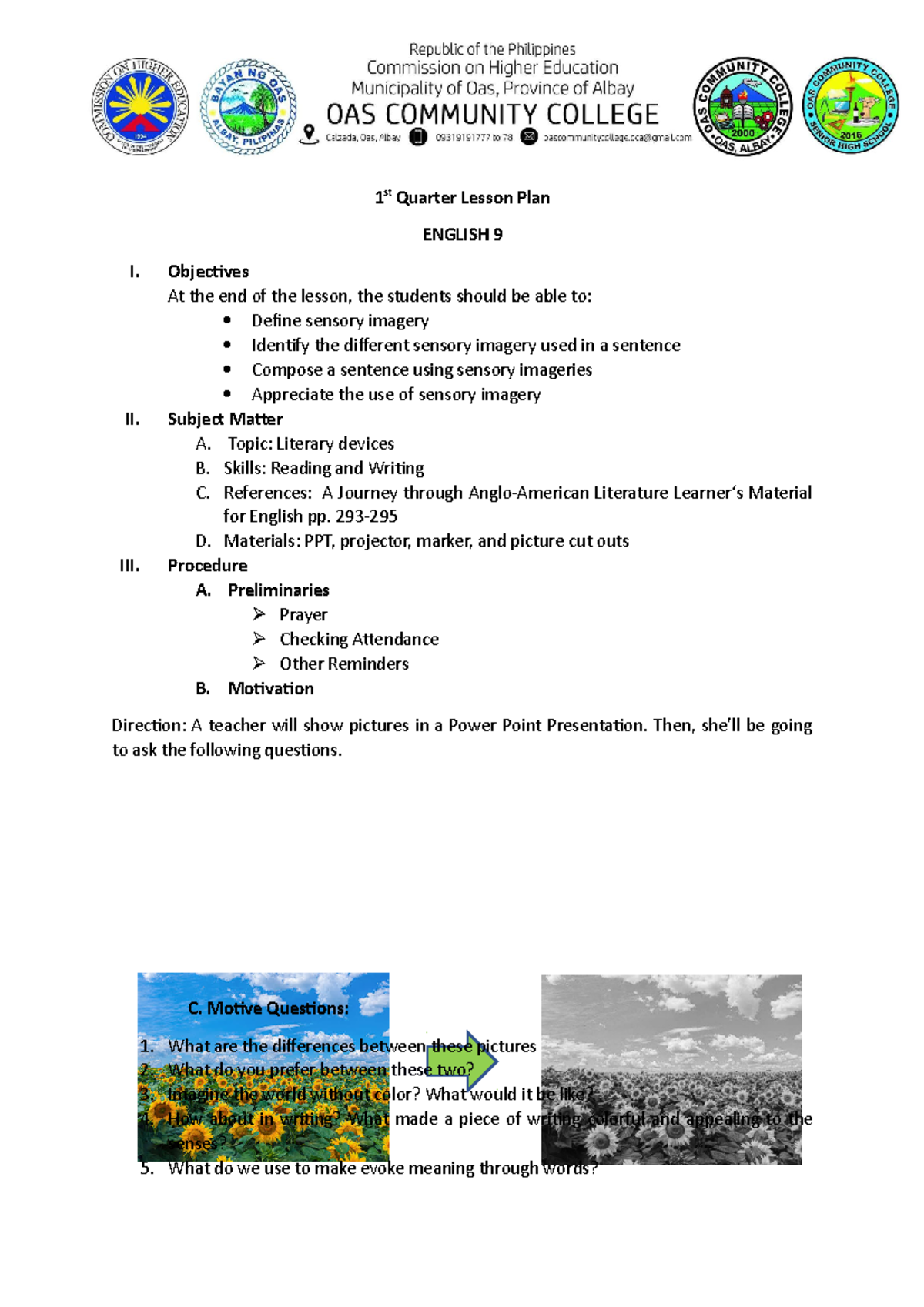 Lesson-Plan Group-3 - Lesson Plan about Literary Devices - 1 st Quarter ...