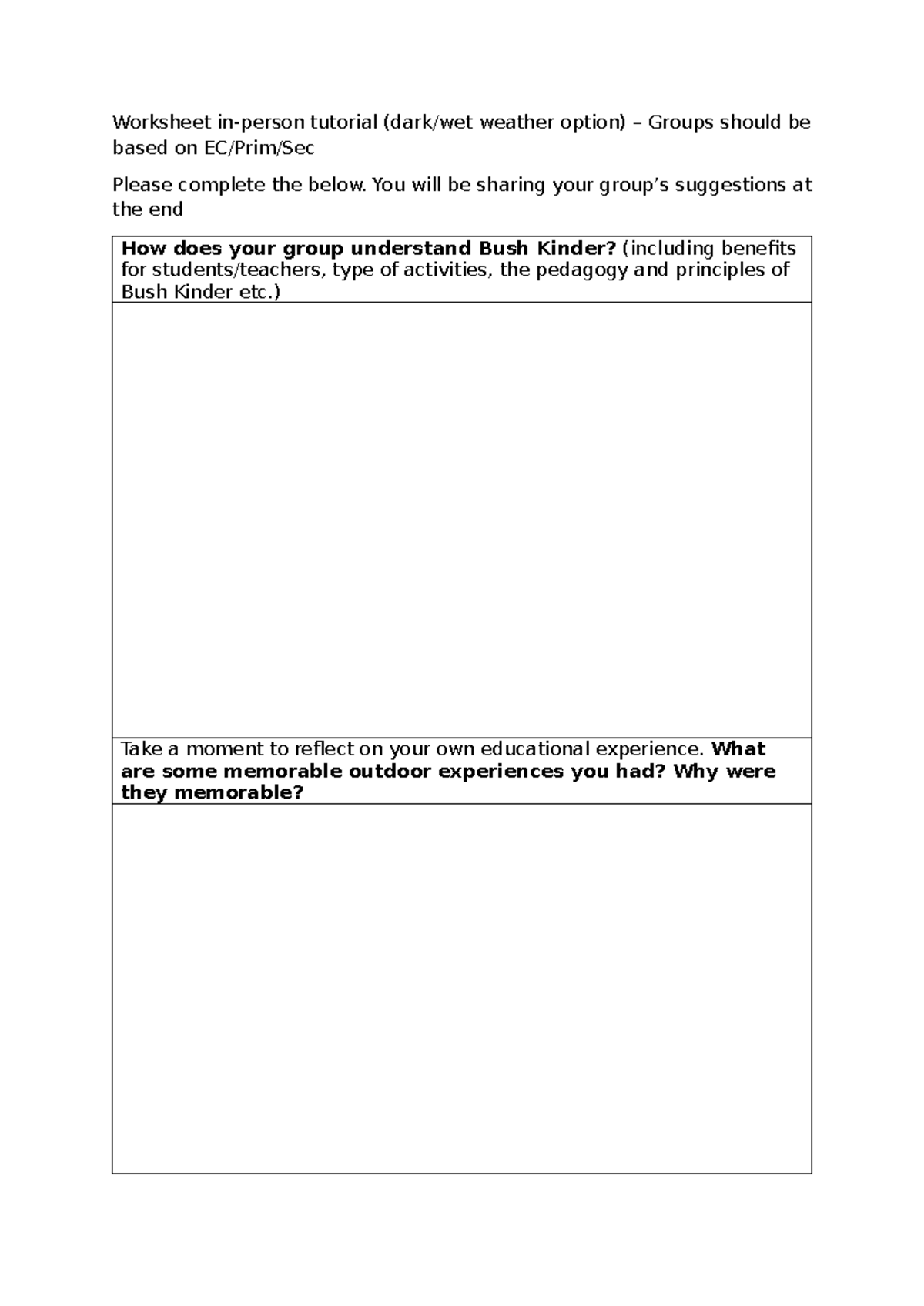 EDST1505 Week 7 - Bush Kinder Outdoor Learning Activities - Studocu