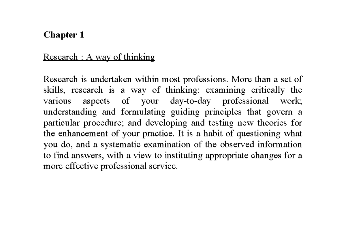 1 Introduction to research - Chapter 1 Research : A way of thinking ...