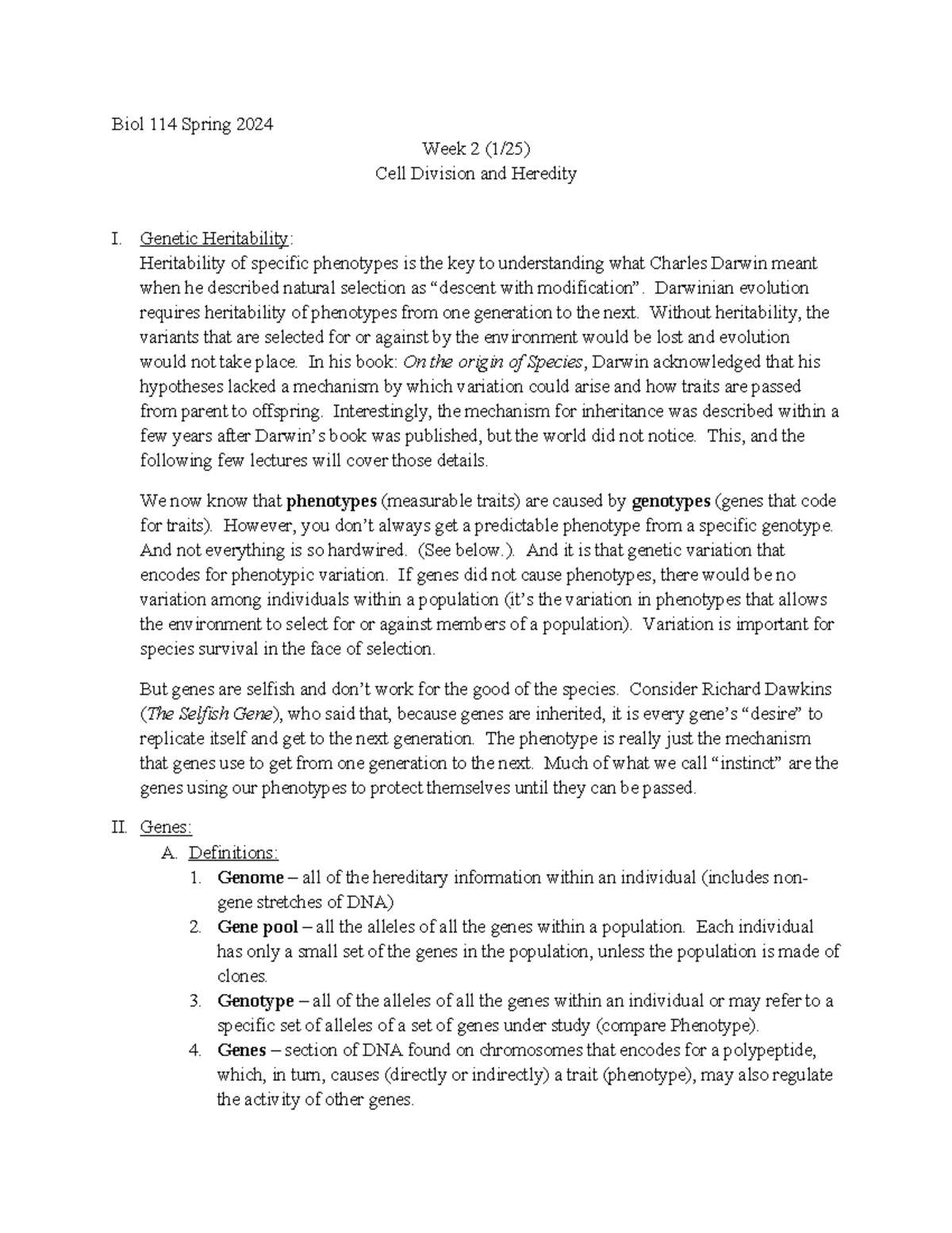 Biol 114 Lecture Notes - Week 2: Understanding Cell Division & Heredity ...