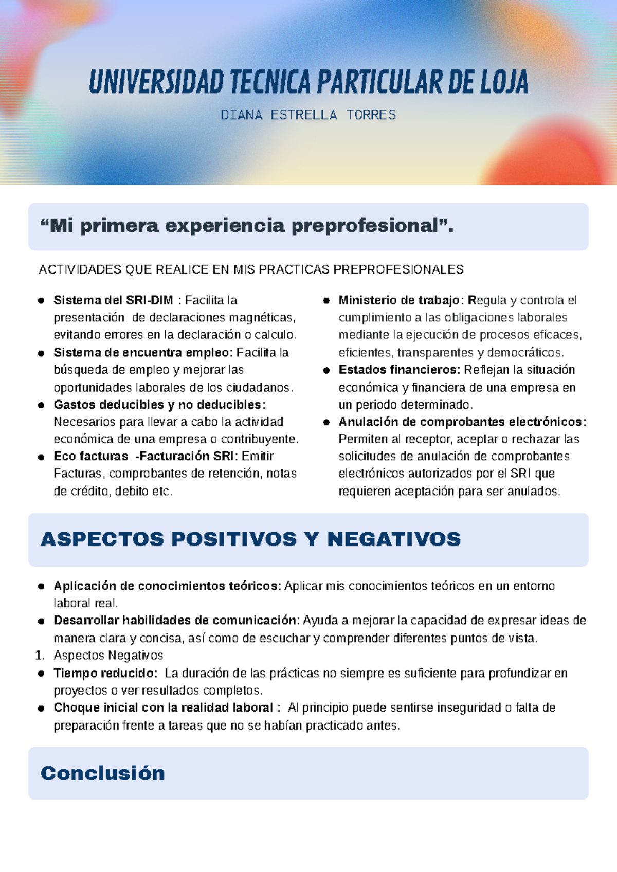 MI Primera Práctica Preprofesional: Reflexiones y Aprendizajes - Studocu