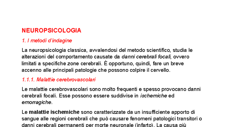 Neuropsicologia - Riassunto per l'Esame del Prof. Doricchi (Codice ...
