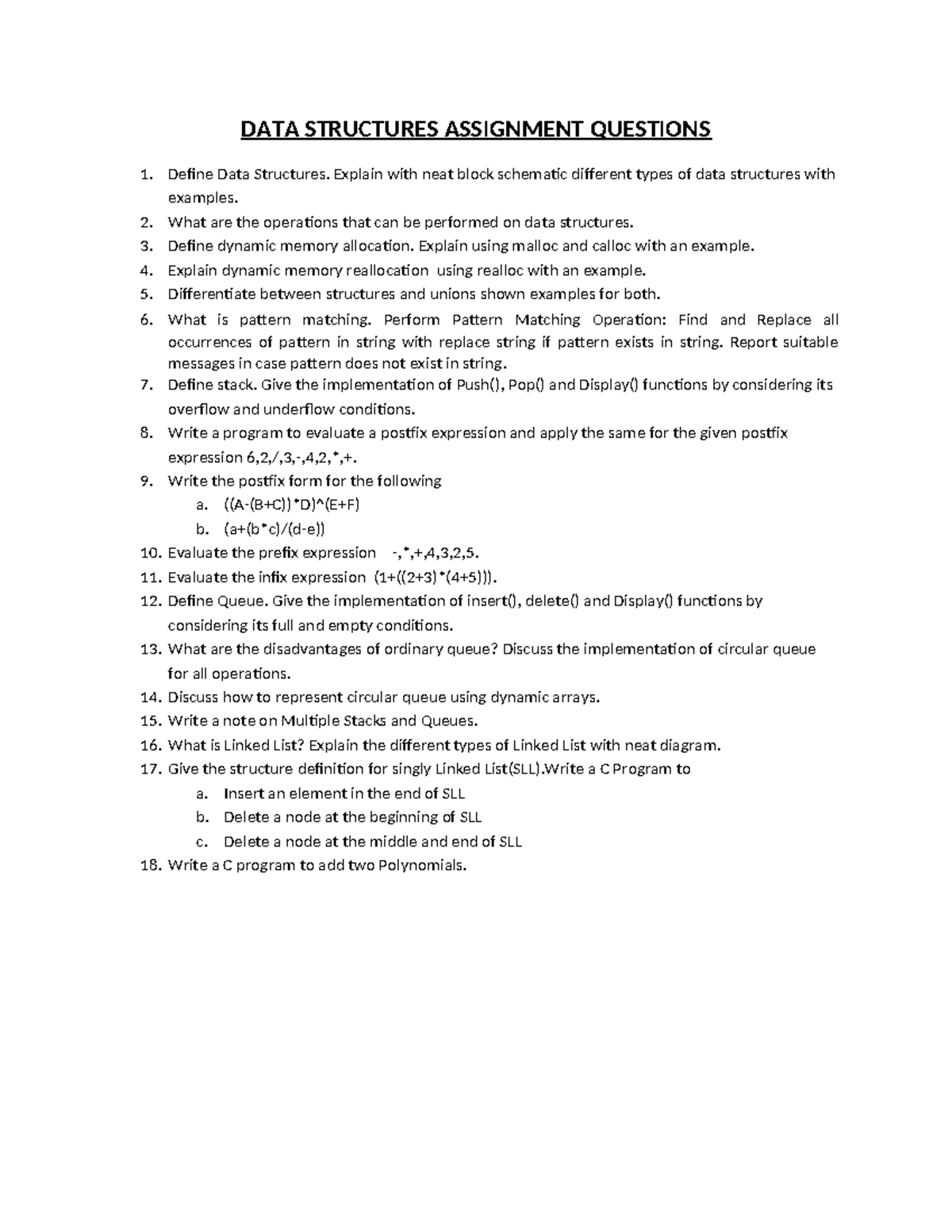 DS Assignment - Comprehensive Data Structures & Operations Notes - Studocu