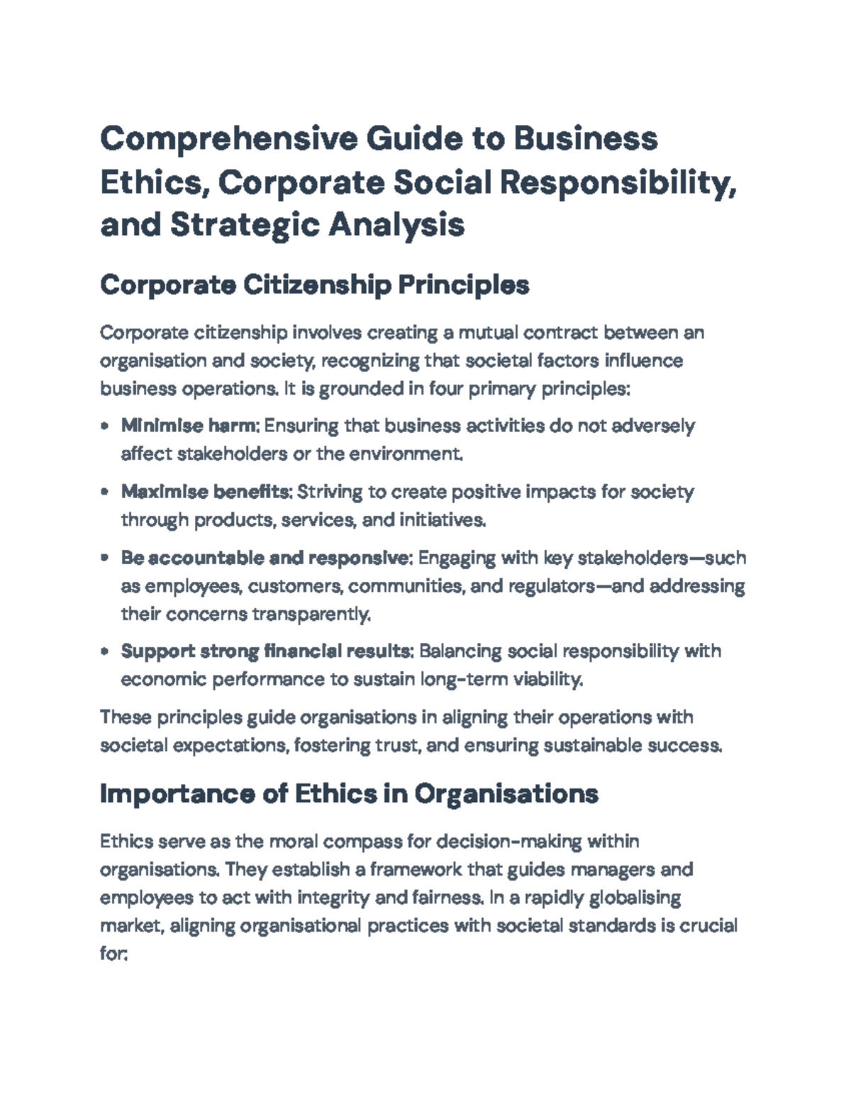 Comprehensive Guide to Business Ethics & CSR Analysis (BUS 101) - Studocu