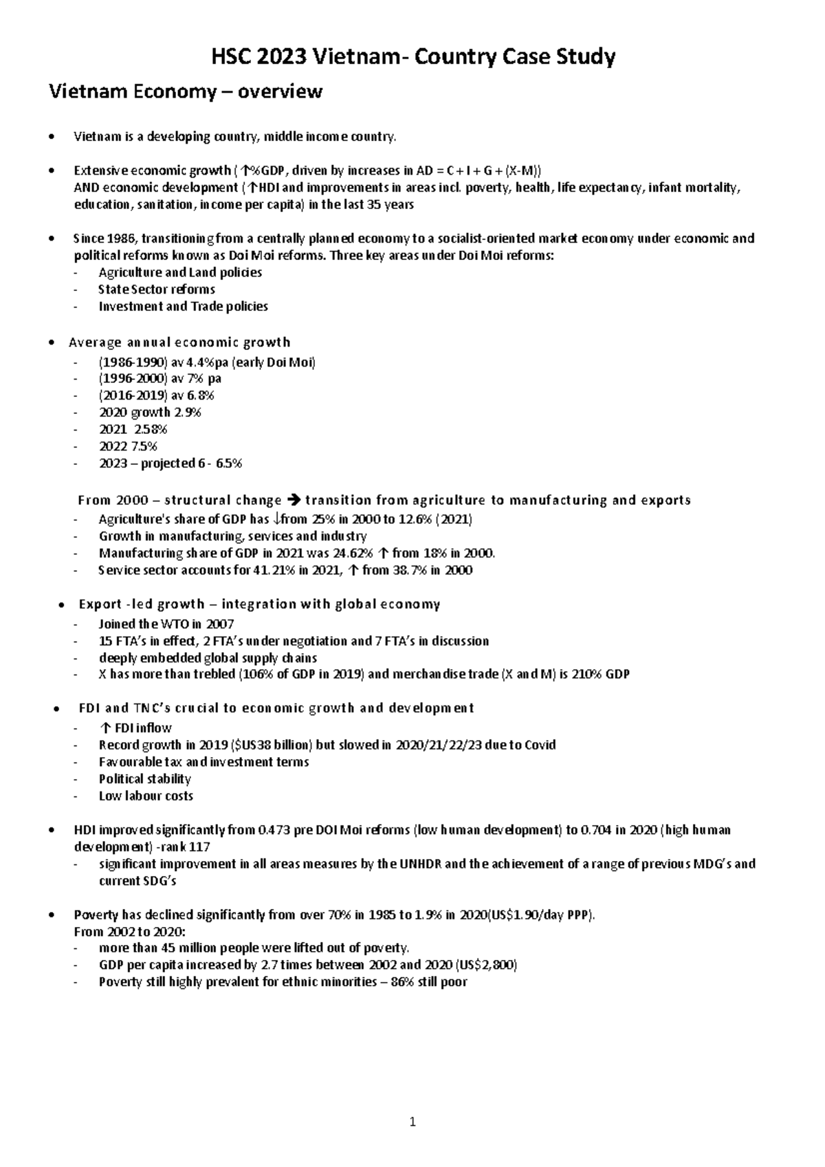 HSC 2023 Country Case Study: Economic Overview of Vietnam - Studocu