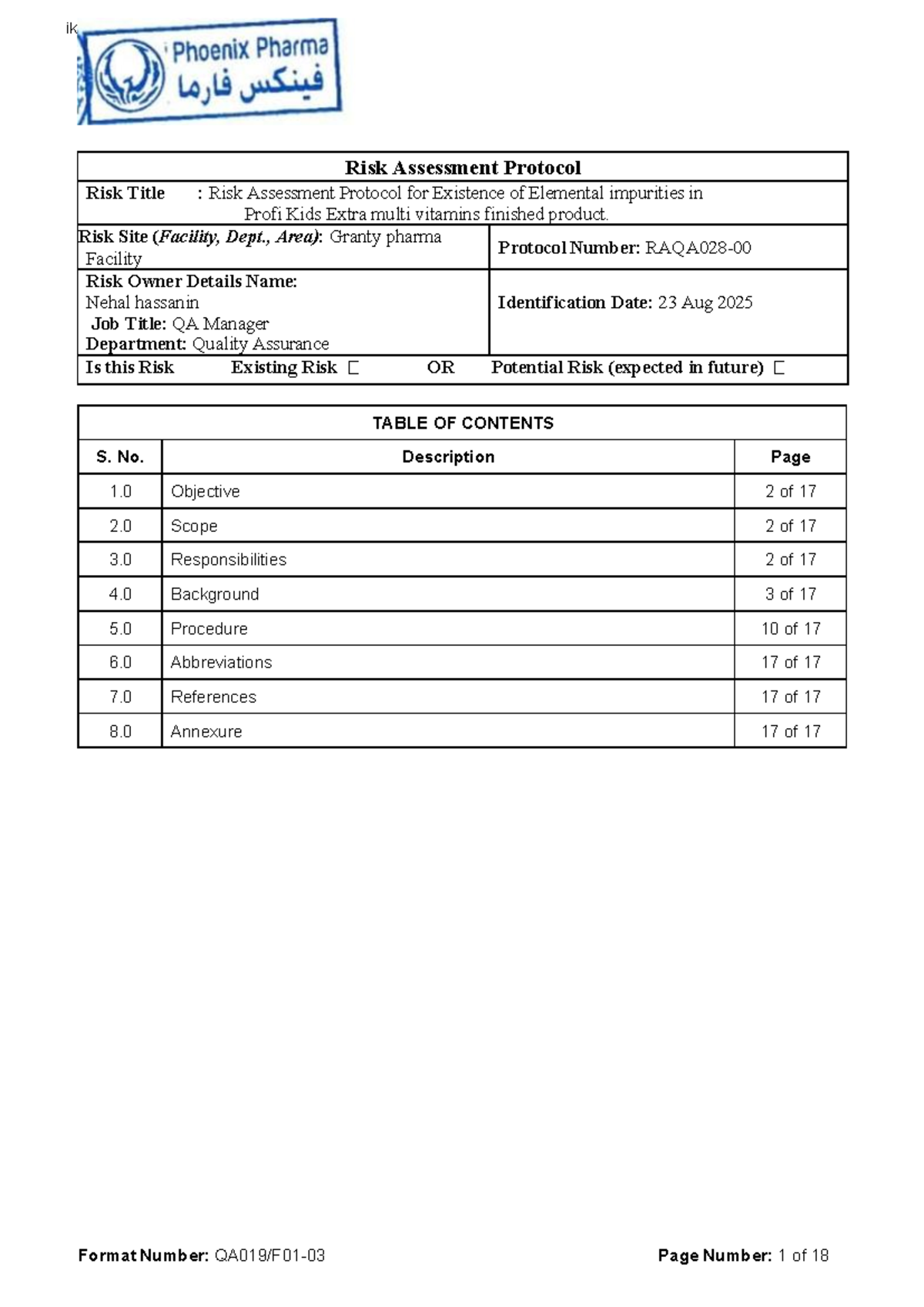 Risk Assessment Protocol for Elemental Impurities in Profi Kids Extra ...