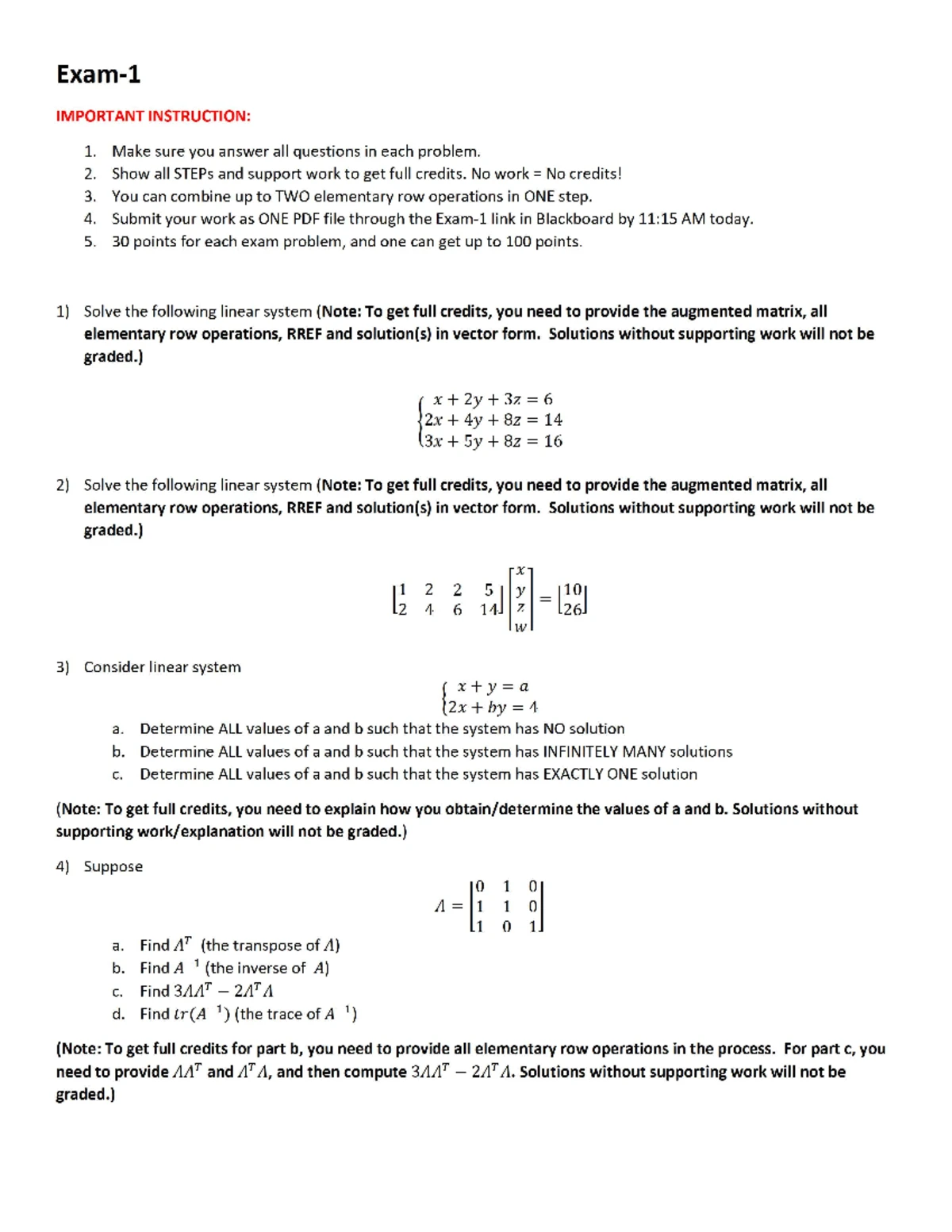 Linear Algebra (MATH 101) Final Exam Review Notes - Studocu