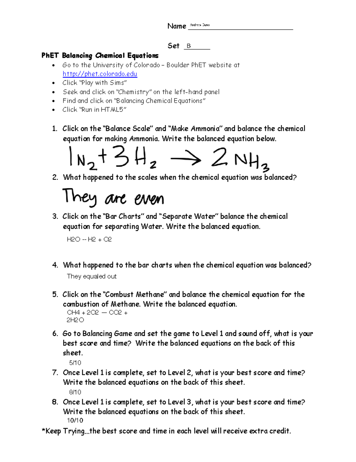 PhET Balancing Chemical Equations B Set - 2024 Guide - Studocu