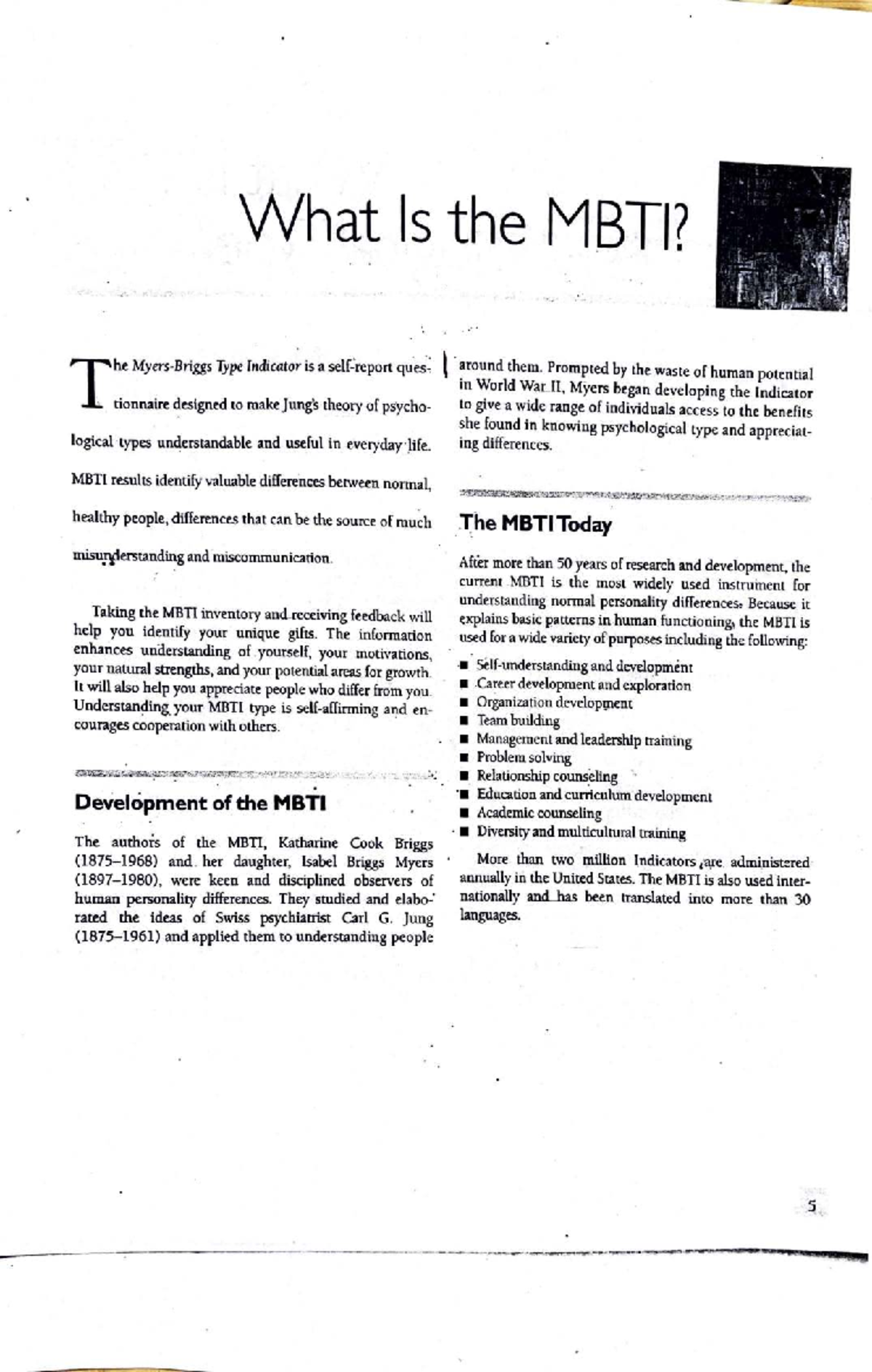 MBTI Overview and Insights: Understanding Personality Types - Studocu
