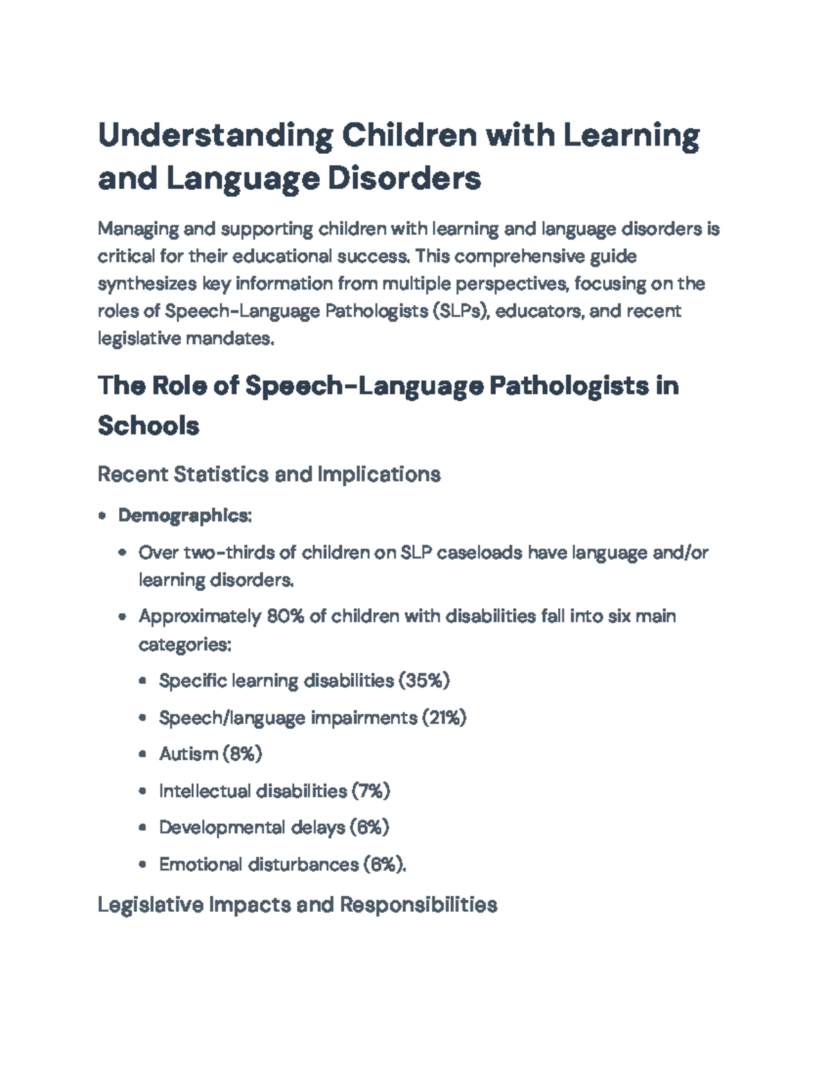 Understanding Children with Learning and Language Disorders (EDU 501 ...