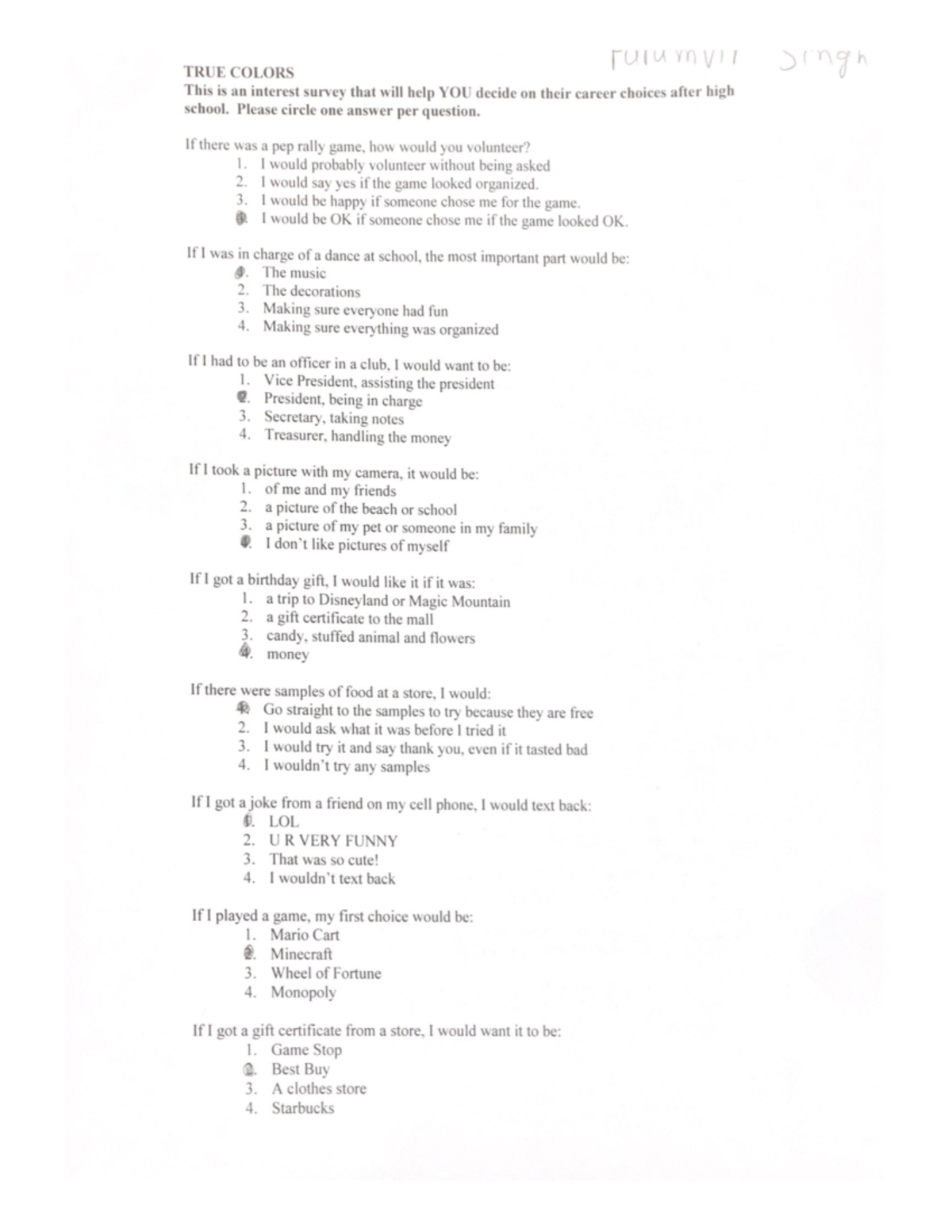 True Colors - Avid activity - TUIUMVII TRUE COLORS Singh This is an ...