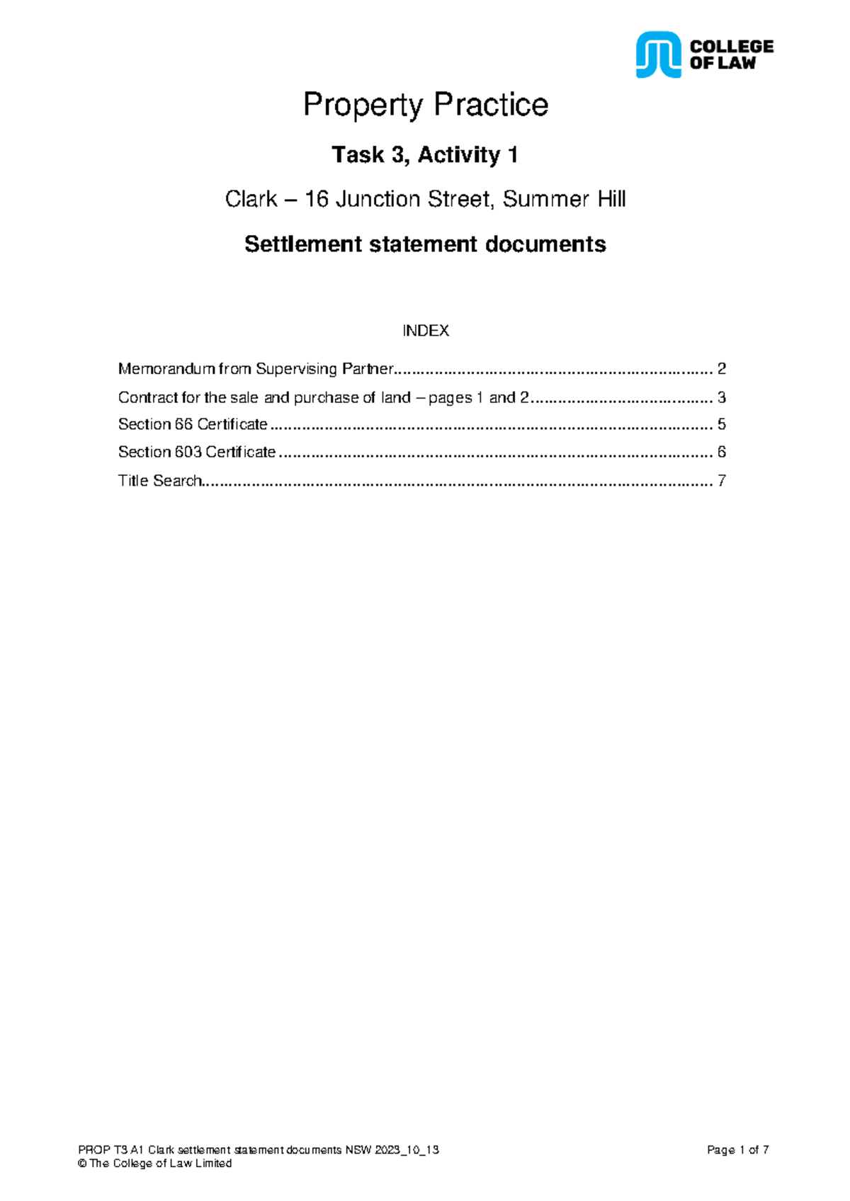 PROP T3 A1 Clark Settlement Statement Documents - NSW 2023-10-13 - Studocu