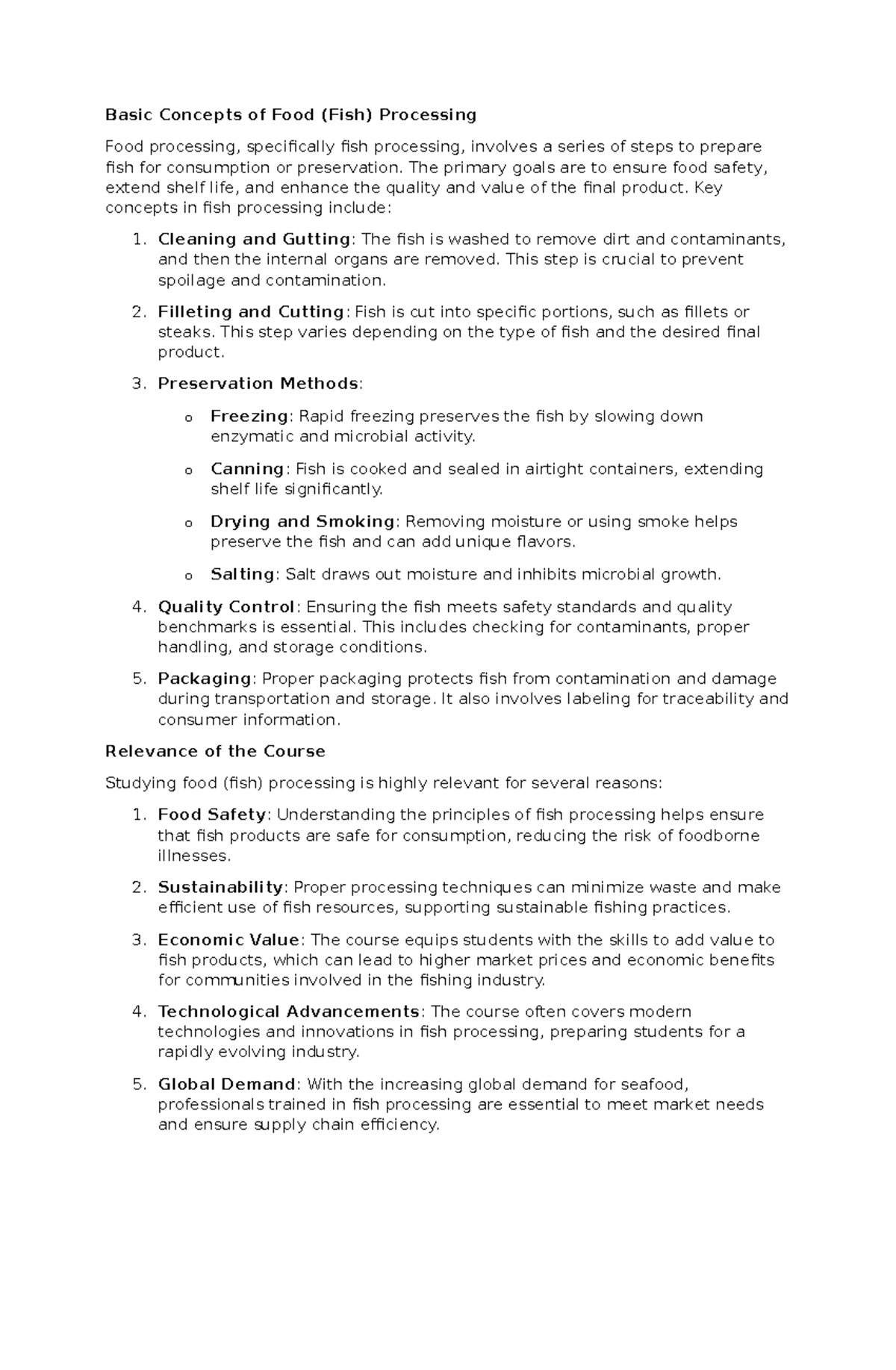 FOOD 101: Intro to Fish Processing Concepts and Techniques - Studocu